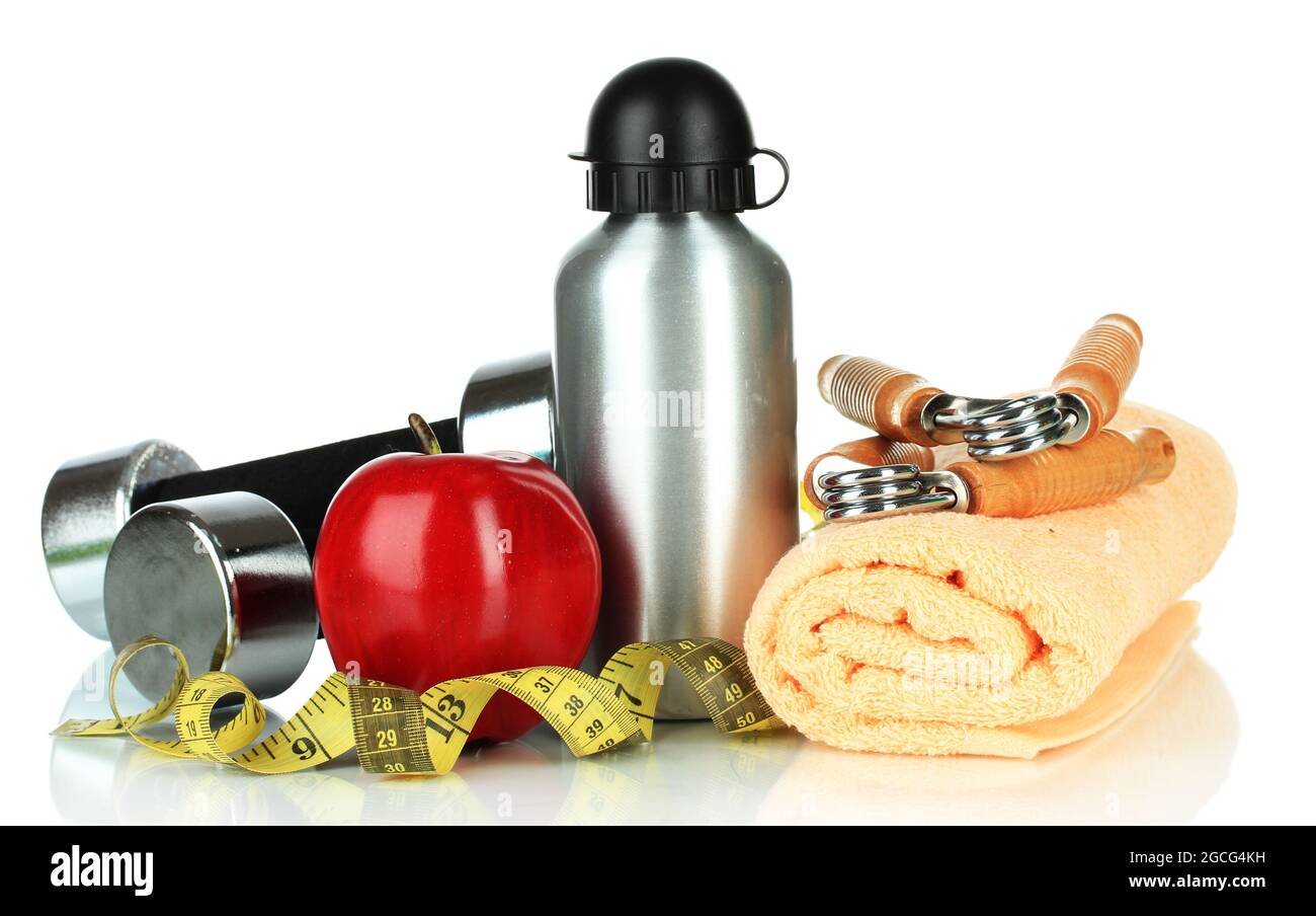 Different tools for sport isolated on white Stock Photo - Alamy