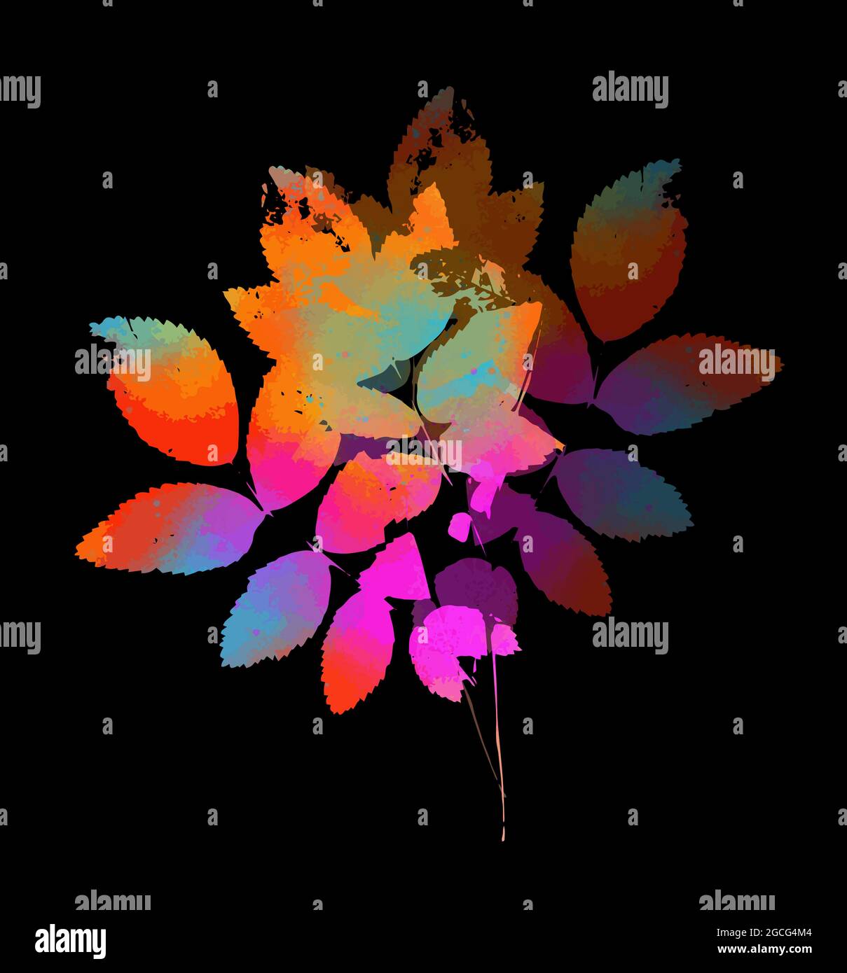 The object is a graceful multicolored twig with leaves. Bouquet of ...