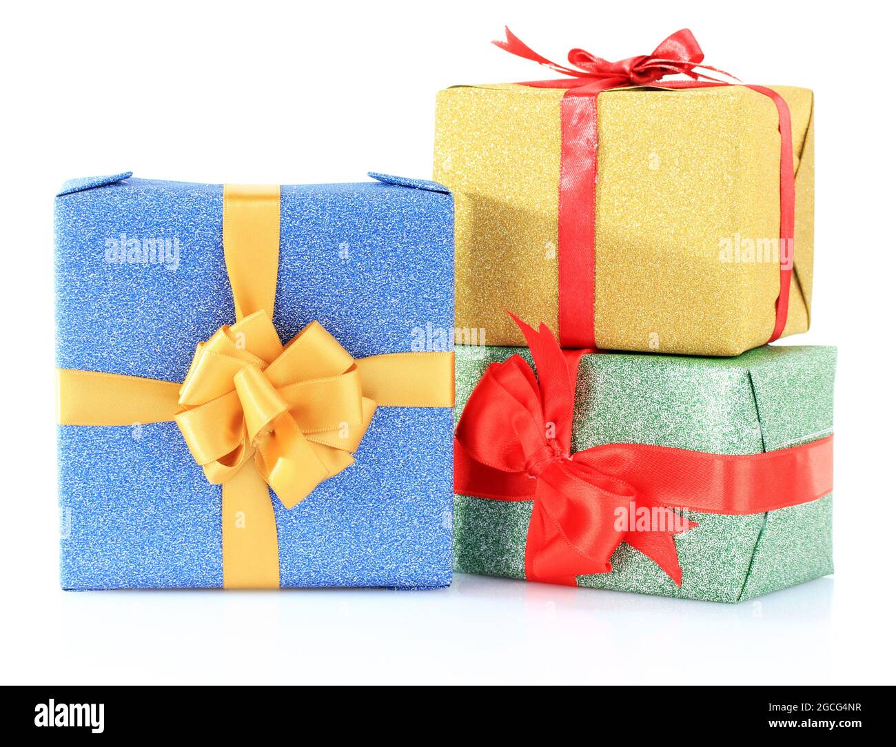 Beautiful bright gifts, isolated on white Stock Photo - Alamy