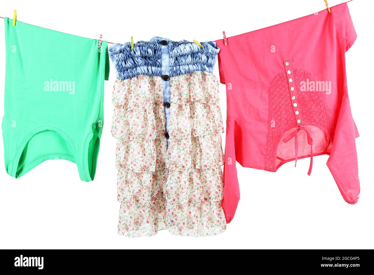 Clothes on rope isolated on white Stock Photo - Alamy