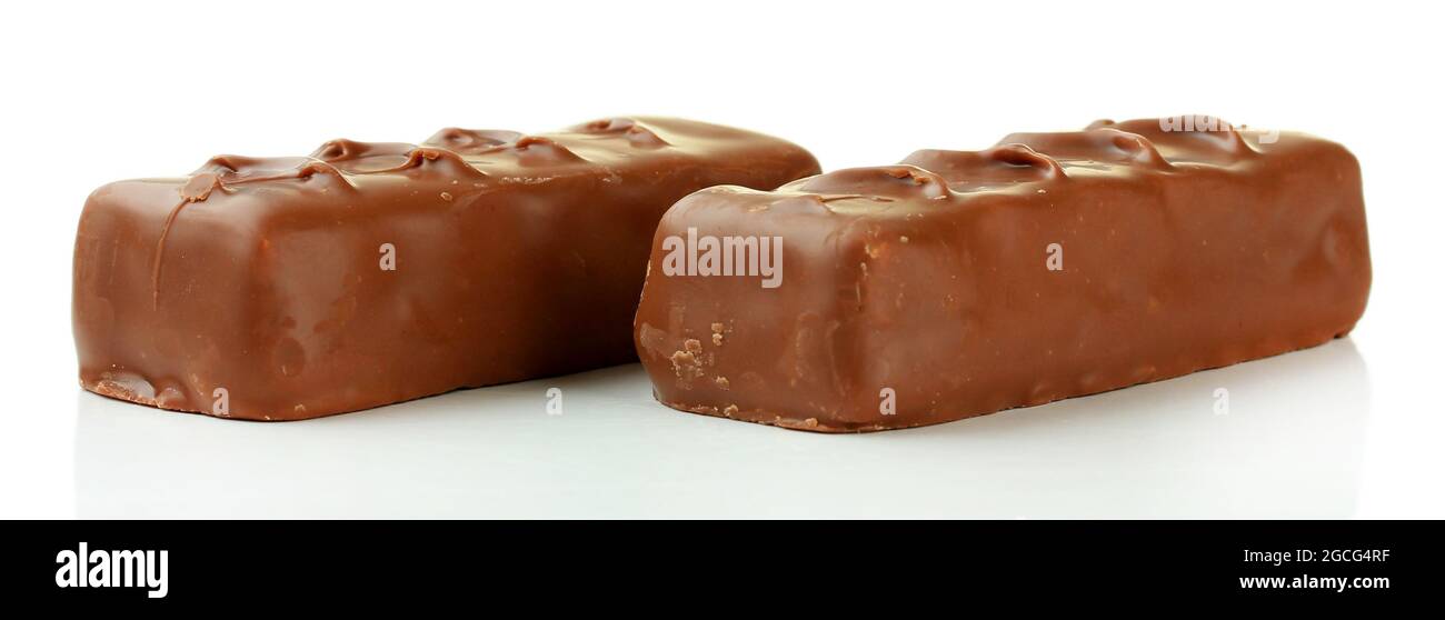 Two delicious chocolate bars isolated on white Stock Photo - Alamy