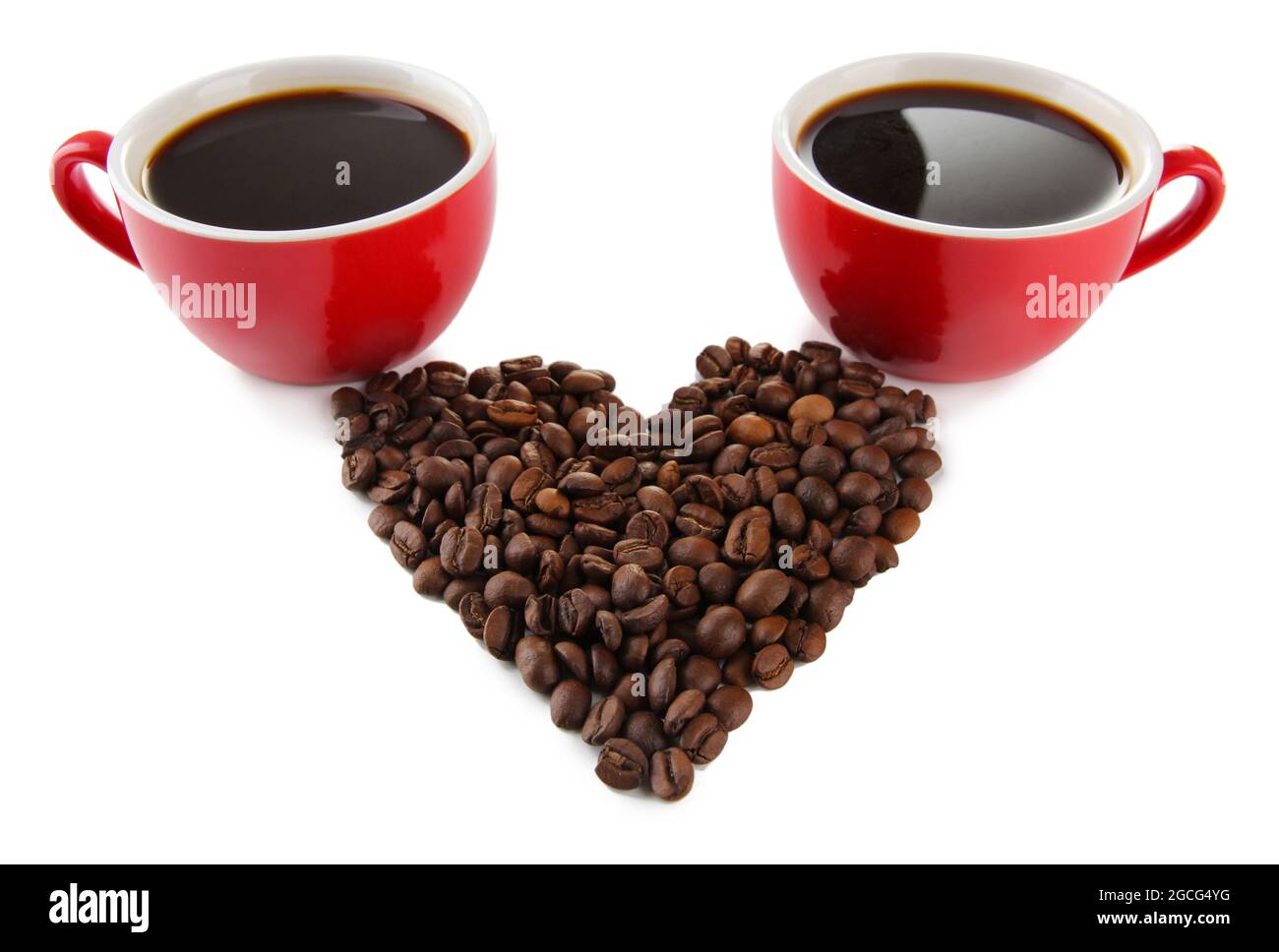 Red cups of strong coffee and coffee beans isolated on white Stock ...