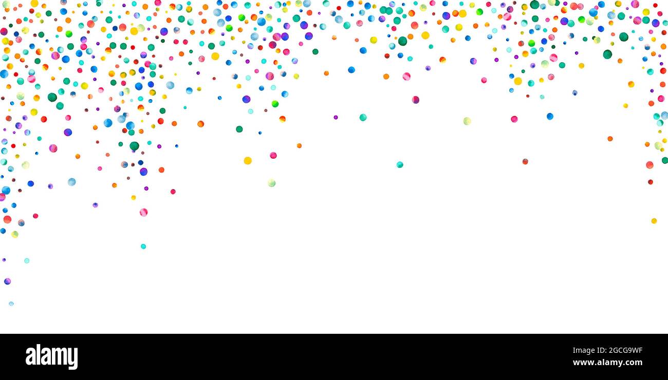 Watercolor confetti on white background. Alive rainbow colored dots ...