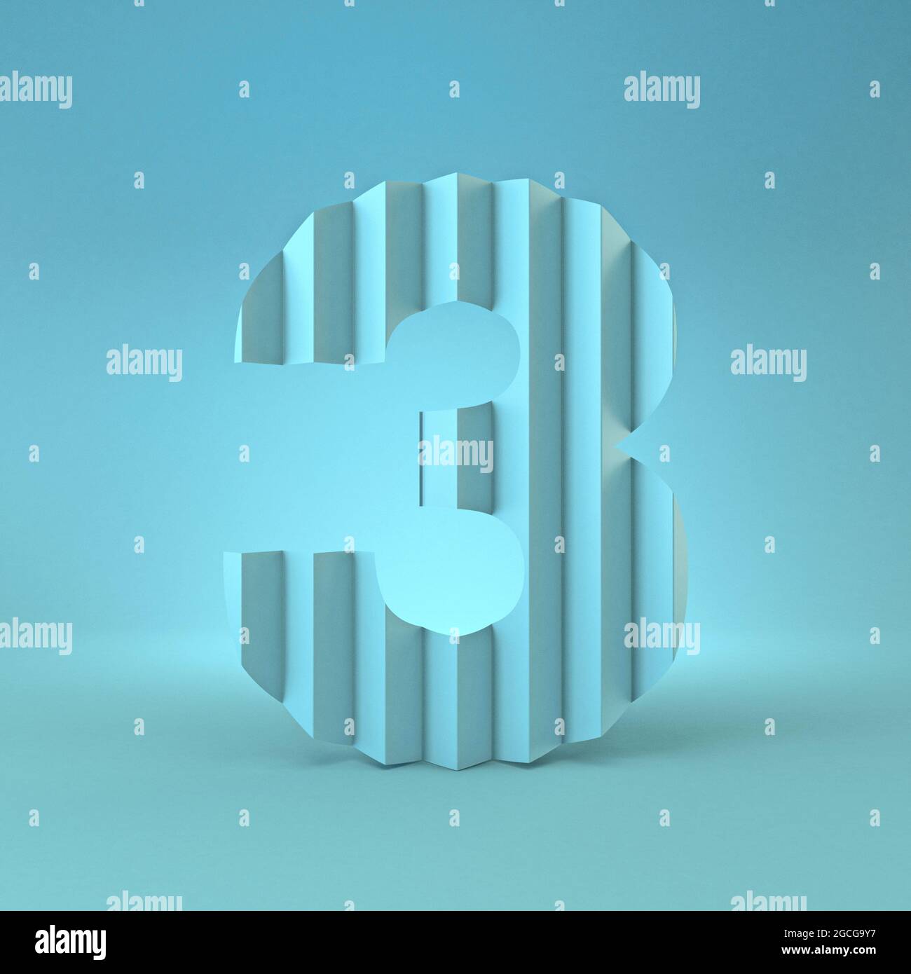 Cold blue font Number 3 THREE 3D render illustration on blue background ...