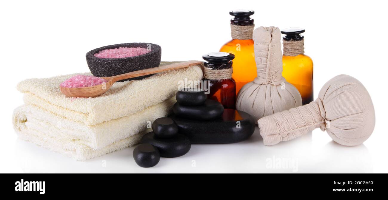 Beautiful spa setting isolated on white Stock Photo - Alamy