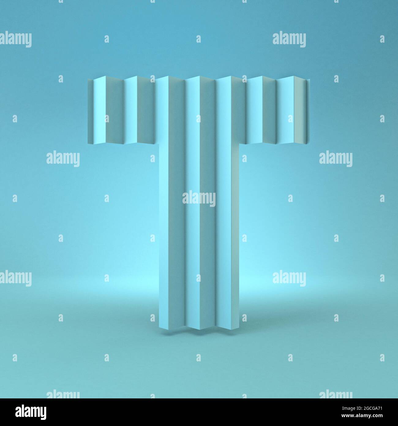 Cold blue font Letter T 3D render illustration on blue background Stock ...