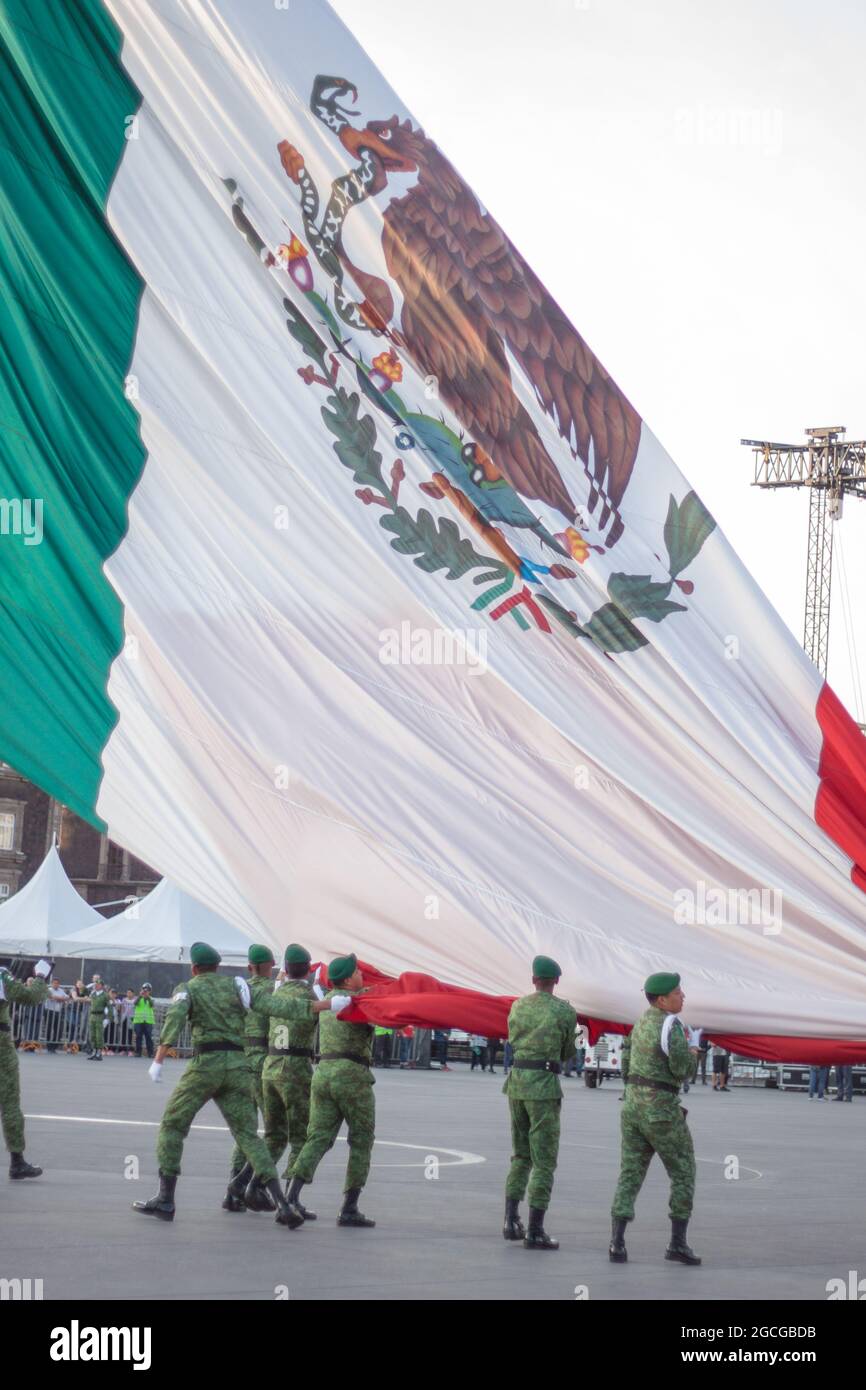 MEXICO CITY, MEXICO - Mar 21, 2020: The Mexican Army raising the ...
