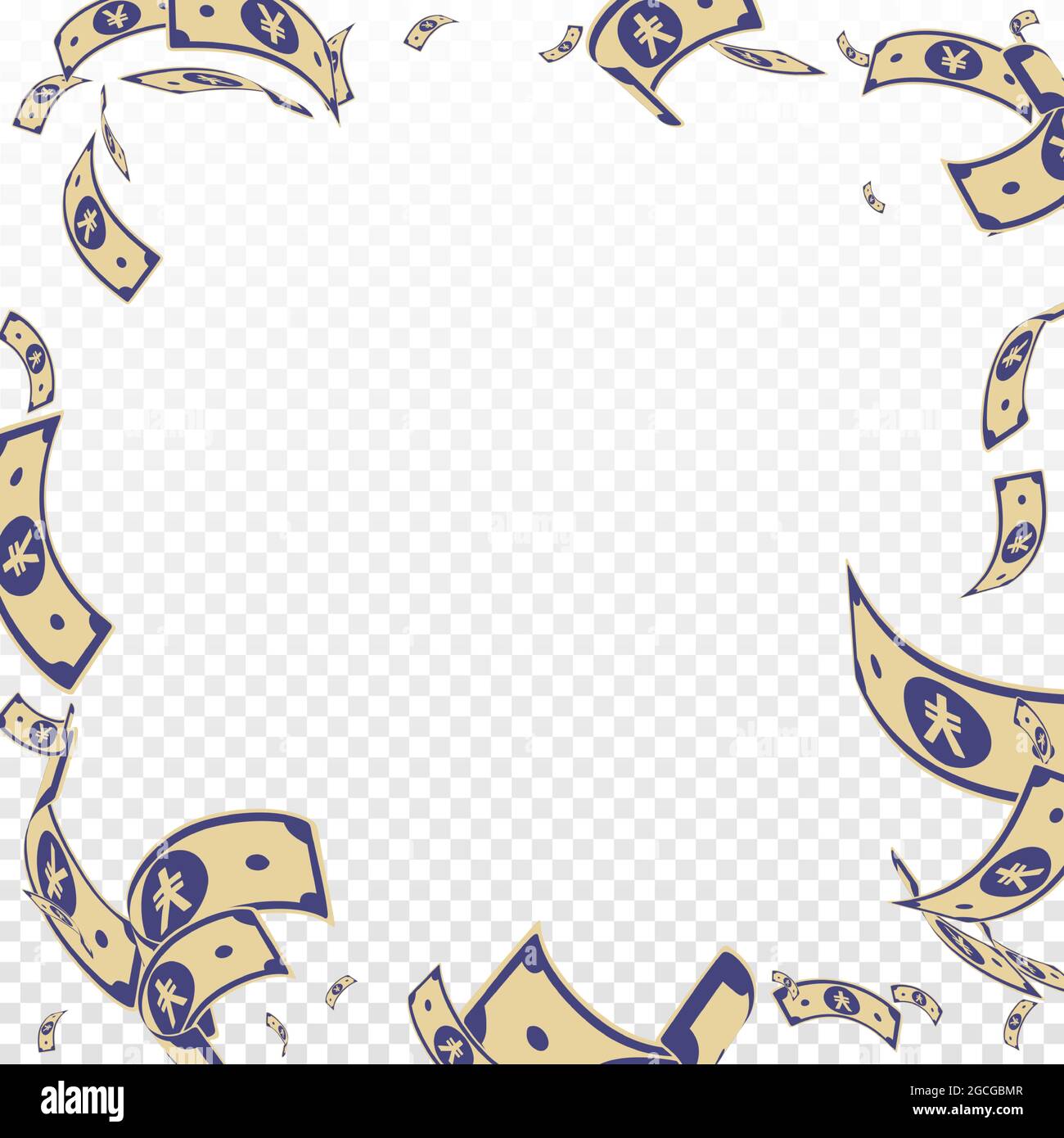Chinese yuan notes falling. Random CNY bills on transparent background ...