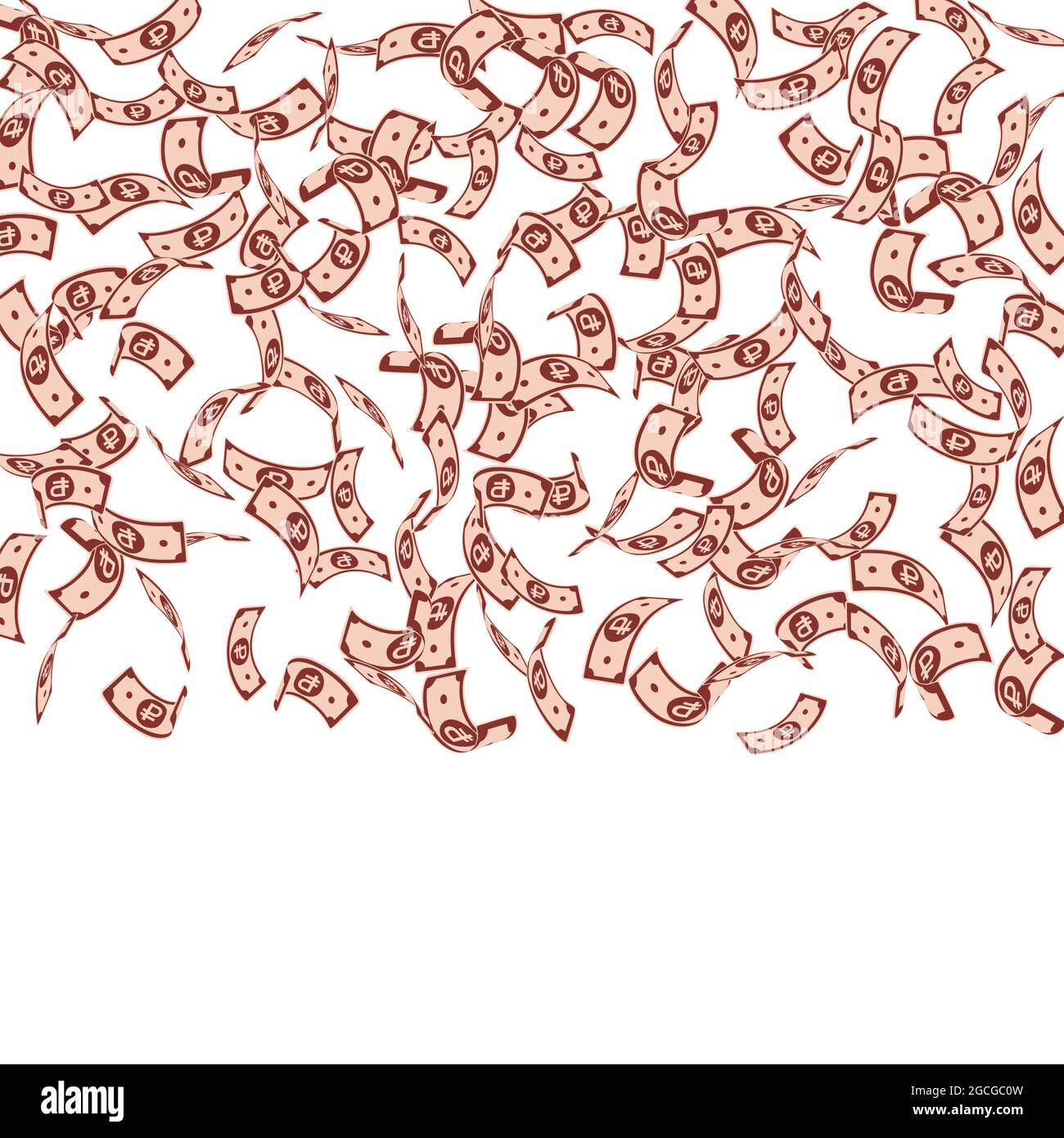 Russian ruble notes falling. Sparse RUB bills on white background ...