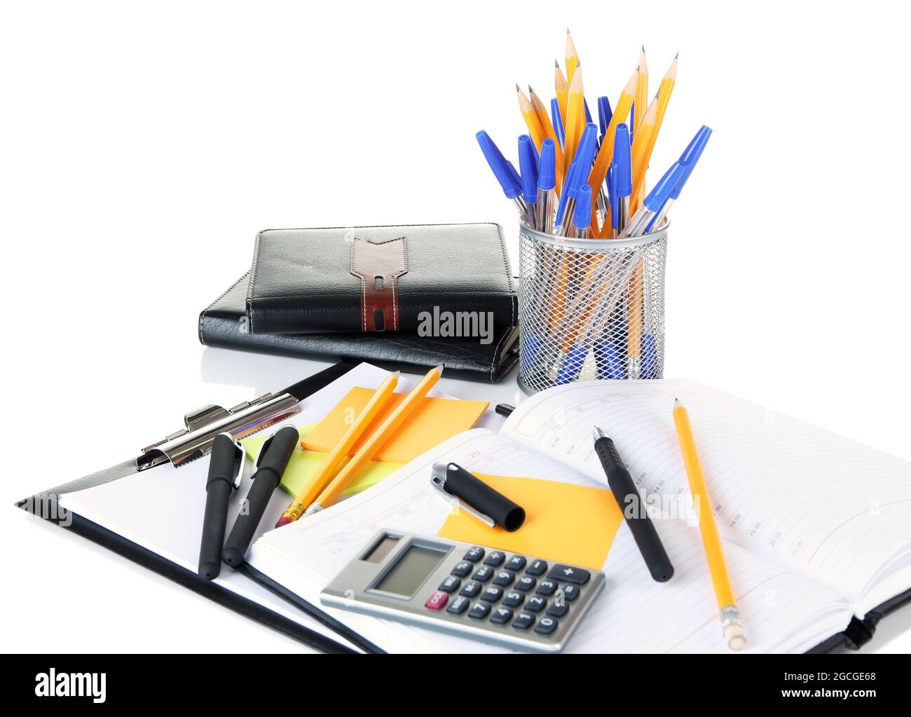 Office supplies isolated on white Stock Photo - Alamy