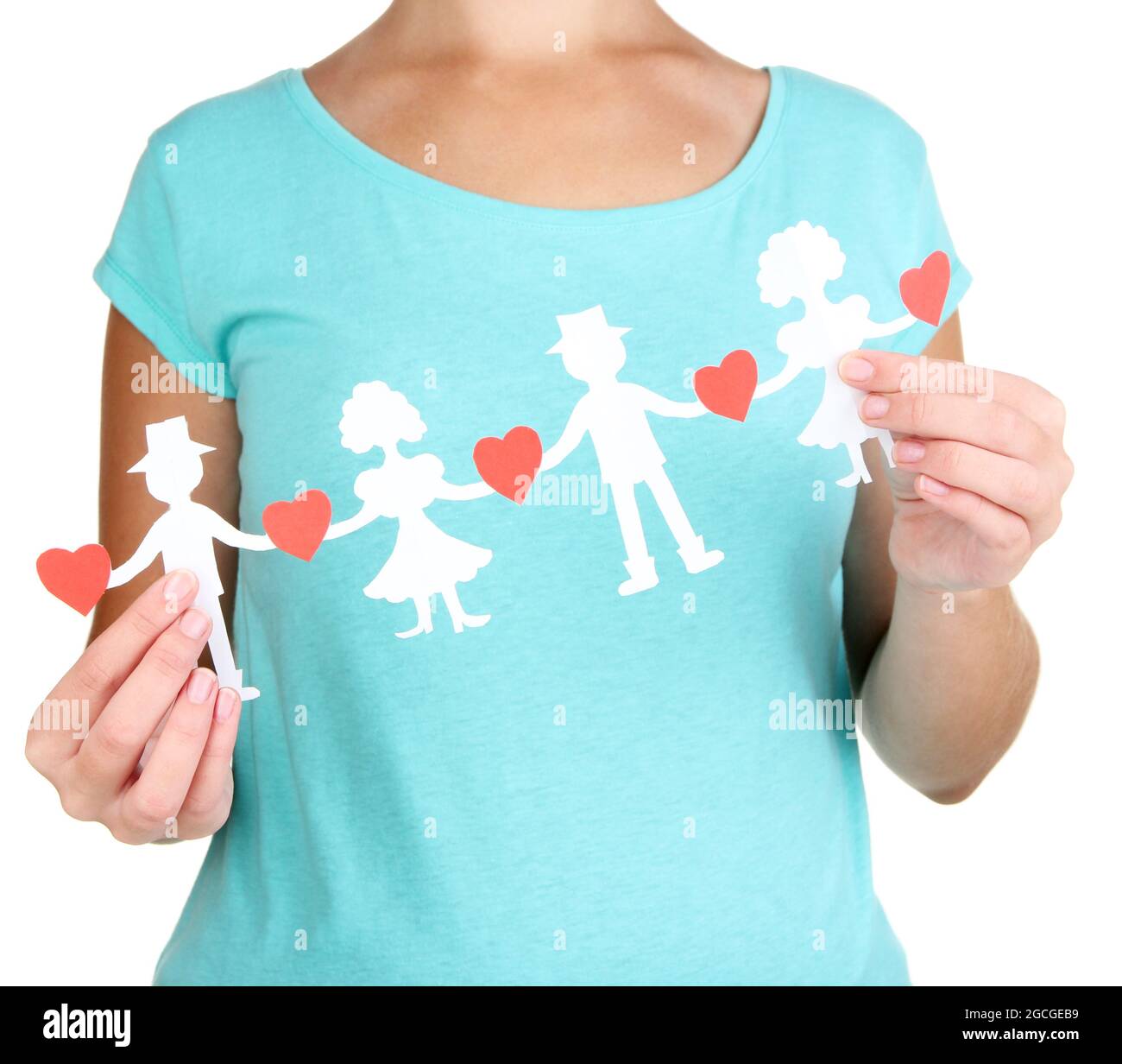 Paper people in hands isolated on white Stock Photo - Alamy