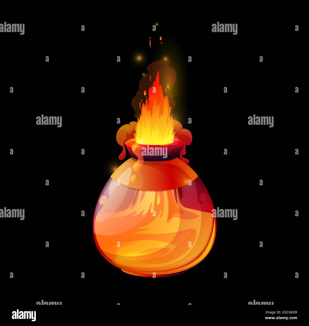 Potion bottle with fire flames, vector magic game interface, gui or ui ...