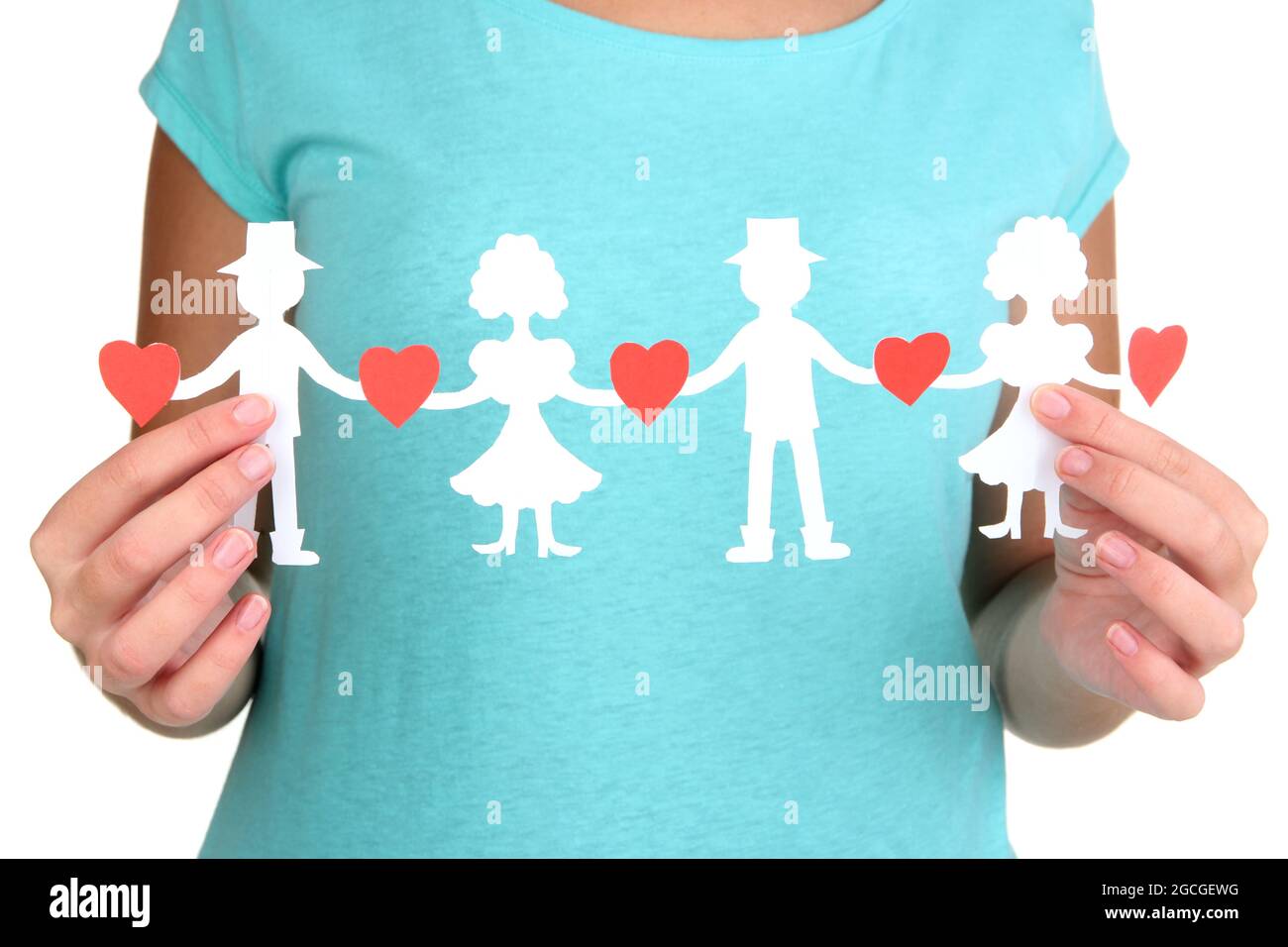 Paper people in hands isolated on white Stock Photo - Alamy