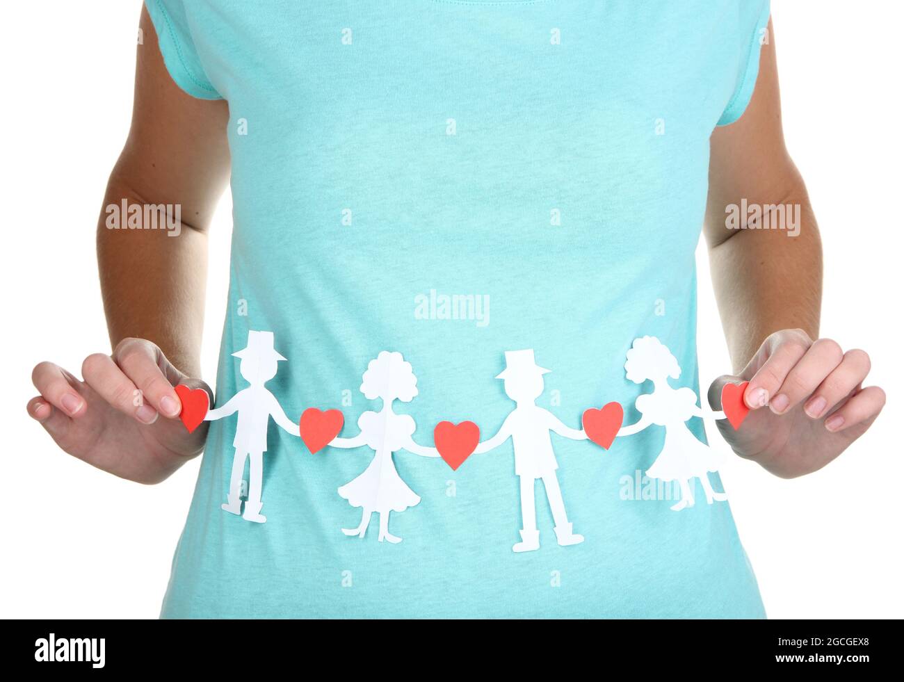 Paper people in hands isolated on white Stock Photo - Alamy