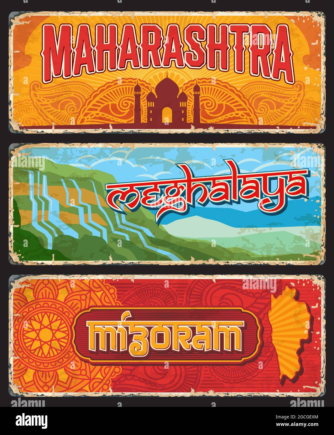 Maharashtra, Meghalaya and Mizoram Indian states vintage plates or ...