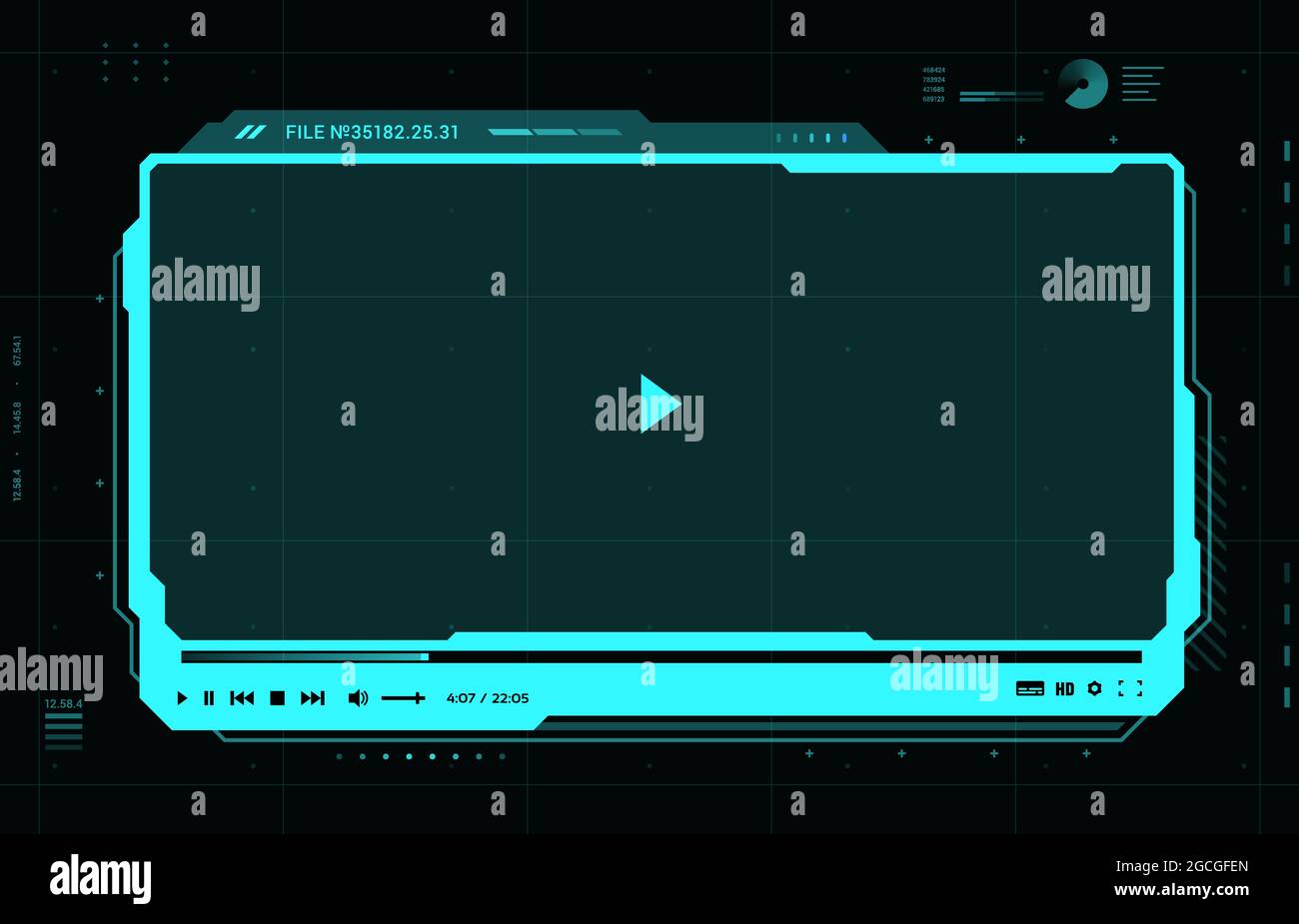 HUD futuristic video media player interface. Vector digital Ui screen ...