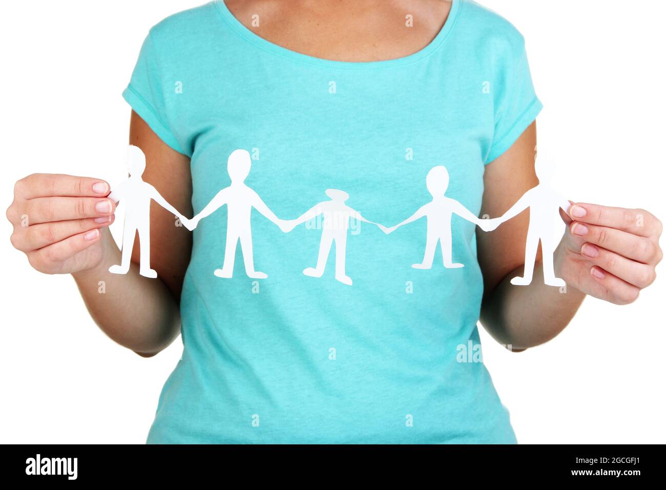 Paper people in hands isolated on white Stock Photo - Alamy