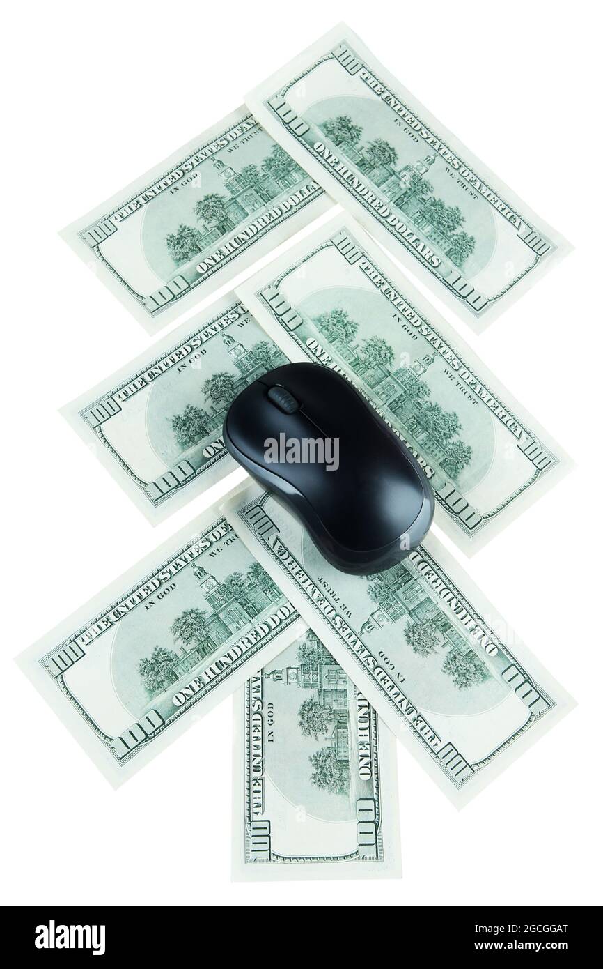 Computer mouse on dollars isolated on white Stock Photo - Alamy