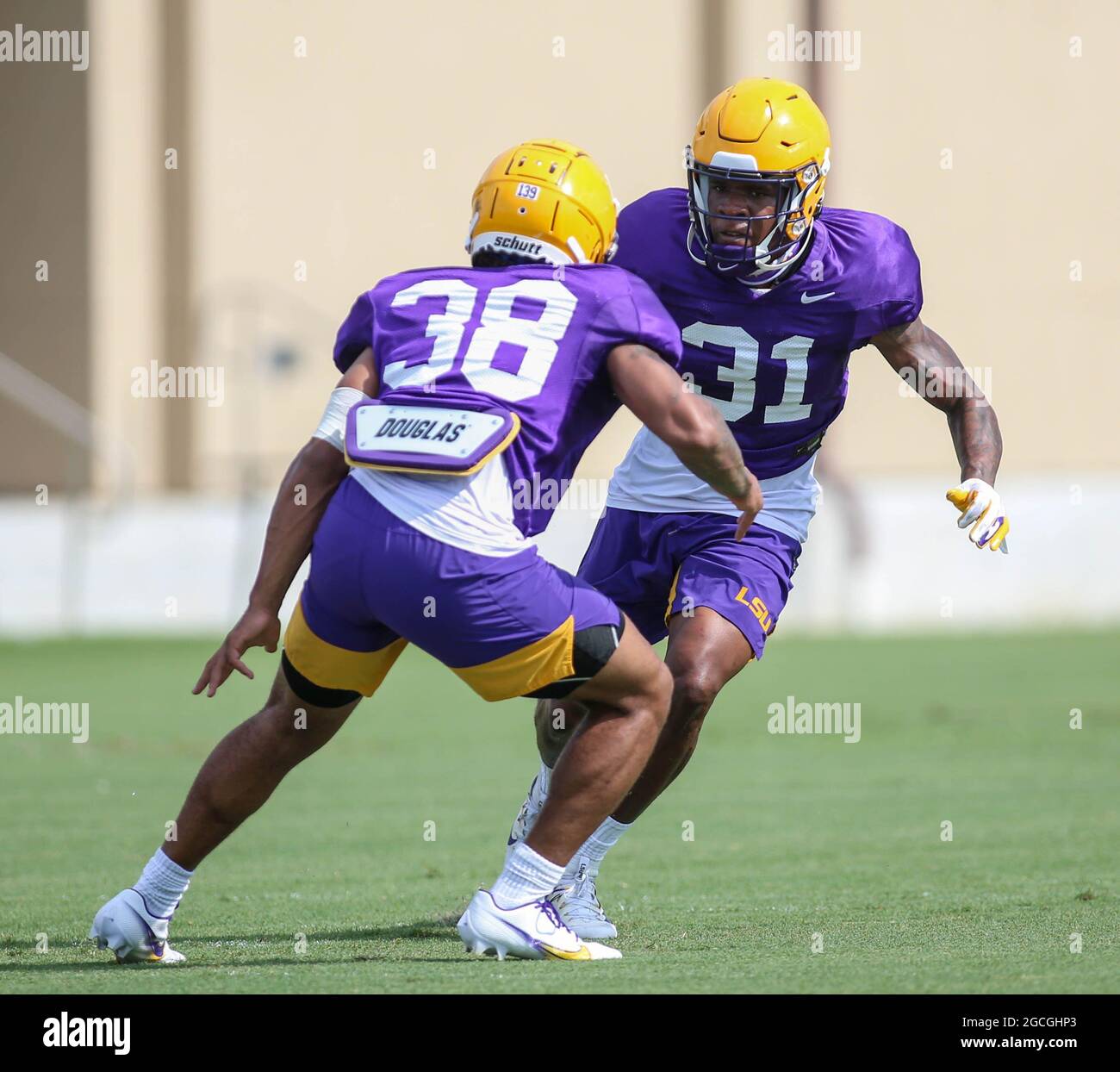 August 8, 2021: LSU defensive back Cameron Lewis (31) works a drill ...