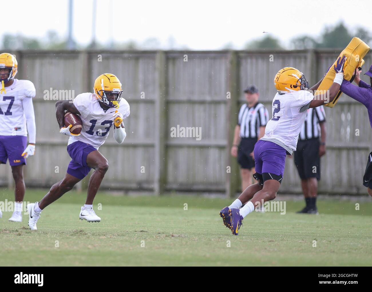 August 8, 2021: LSU receiver Koy Moore (2) makes a block in front of ...