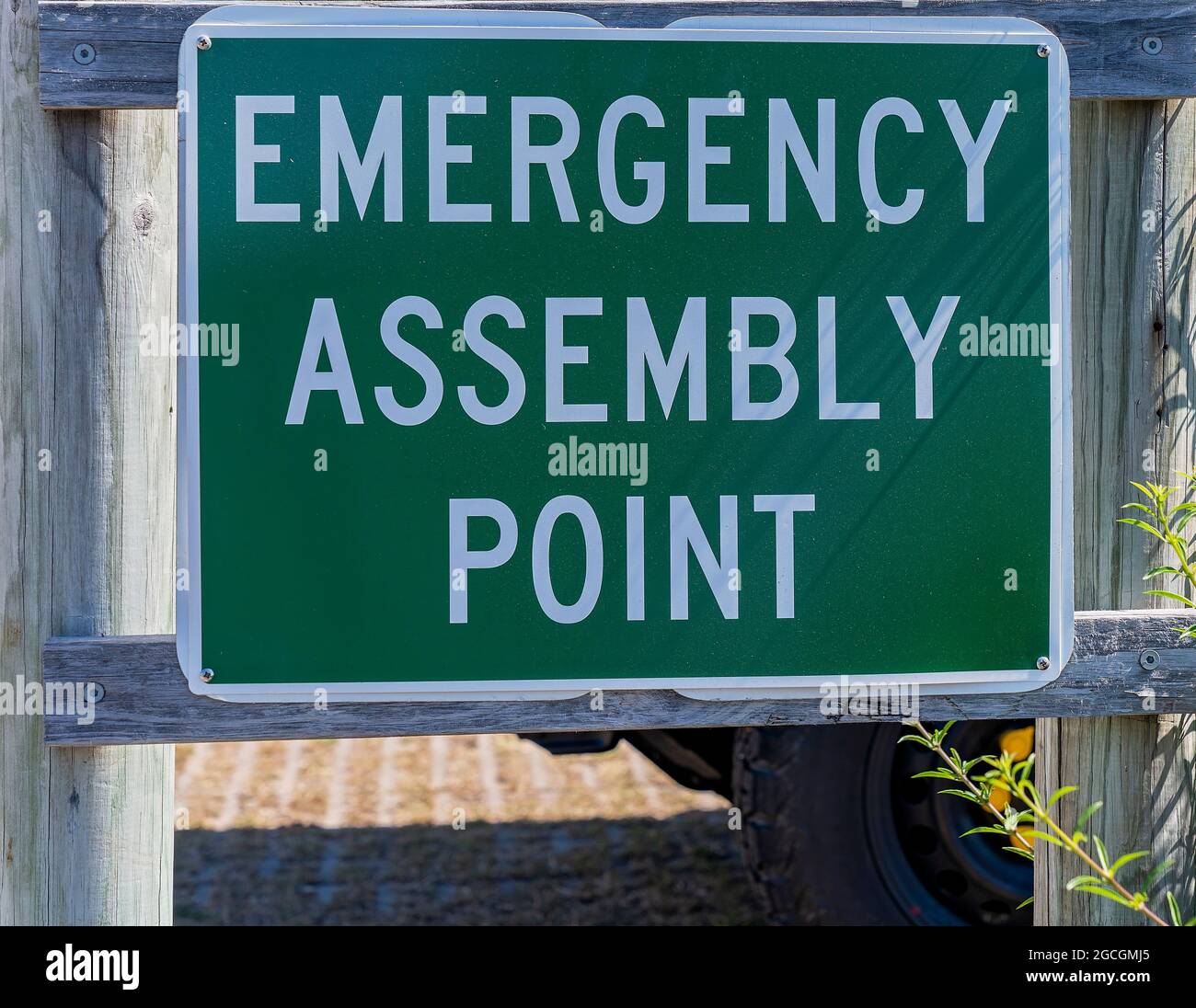 Emergency assembly point signage in case of an event where people need ...
