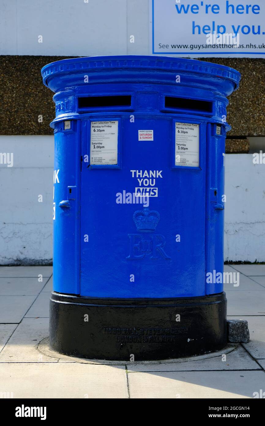 A Royal Mail postbox outside St Thomas' Hospital was painted blue in ...