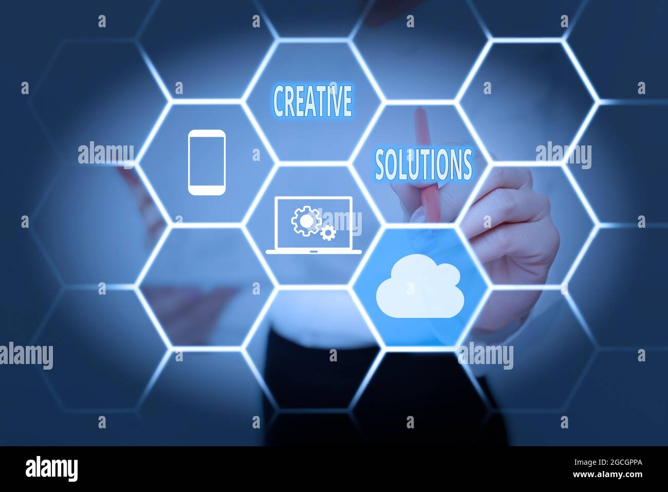 Conceptual display Creative Solutions. Business overview mental process ...