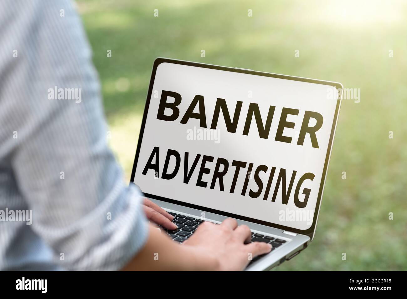 Hand writing sign Banner Advertising. Word for advertisement that ...