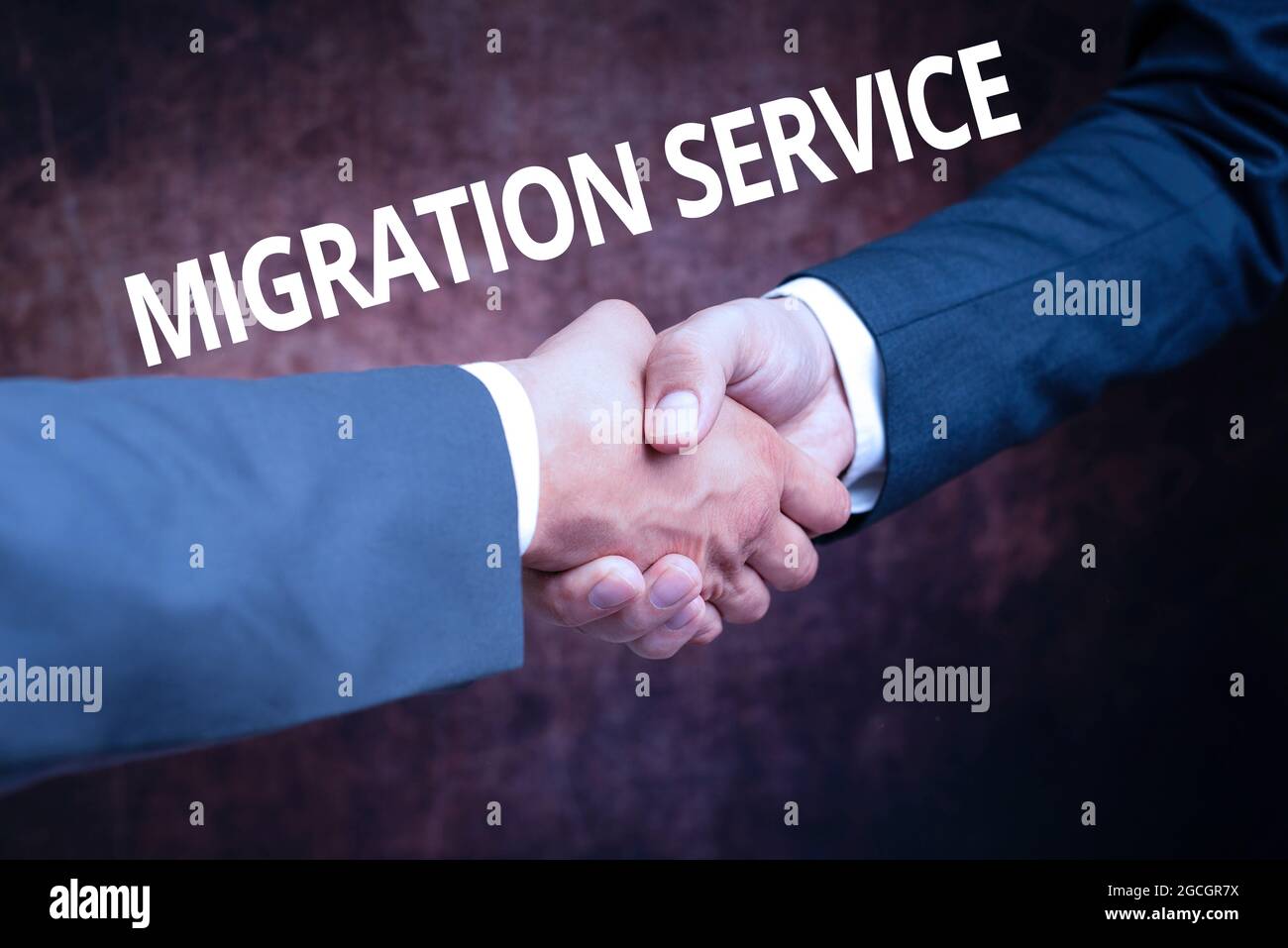 Sign displaying Migration Service. Business showcase moving of company ...