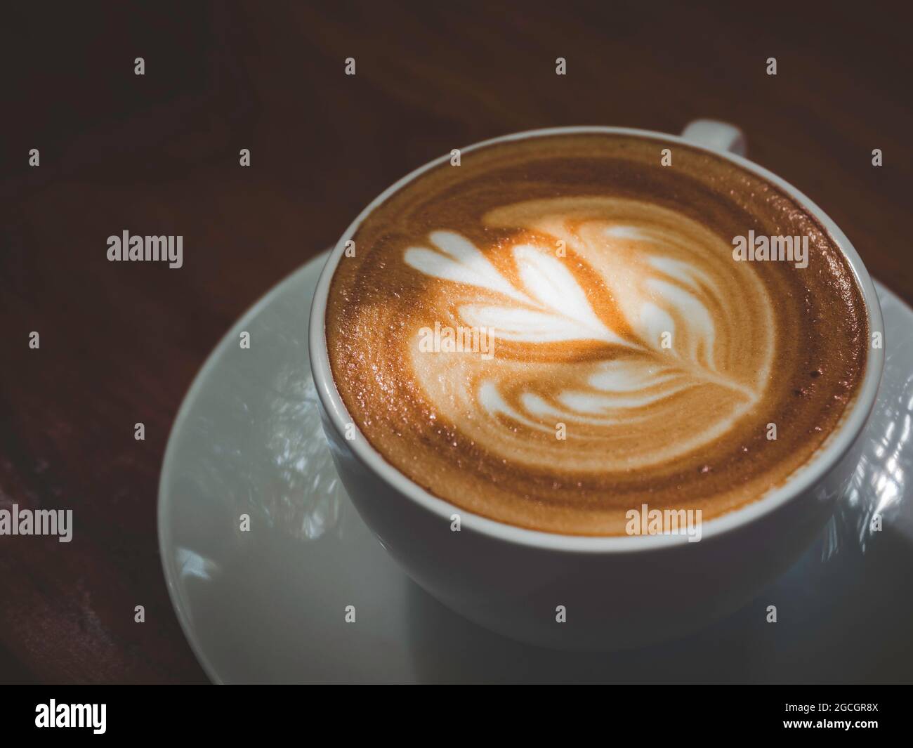 Latte art coffee cup. Close up latte foam texture in cappucino of white ...