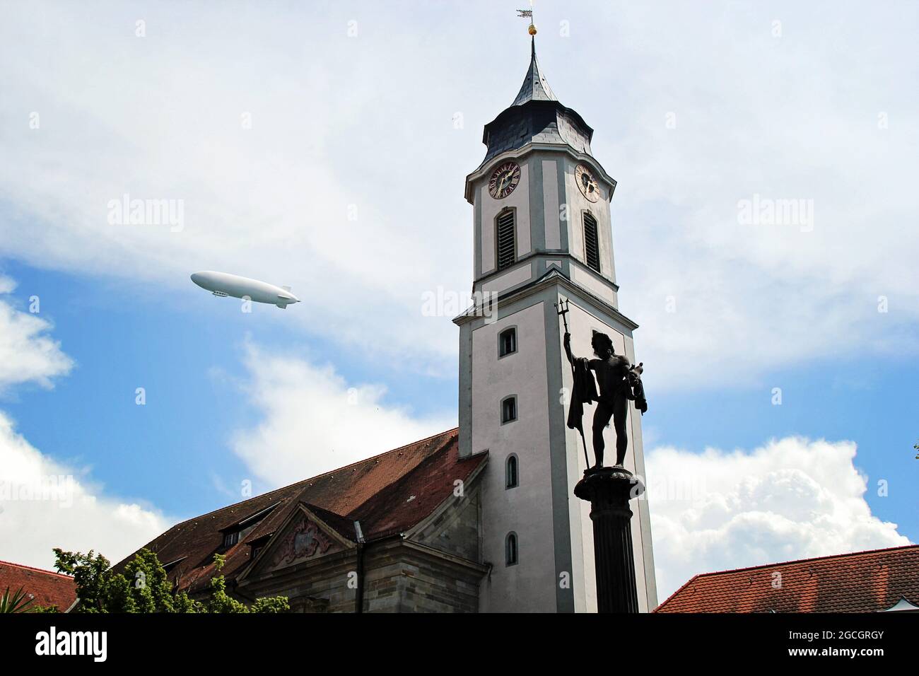 Beautiful Zeppelin Flying Above the Curch in Lindau, Bodensee in ...