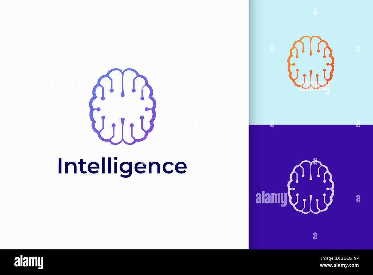 Technology or science logo in brain shape represent knowledge and idea ...