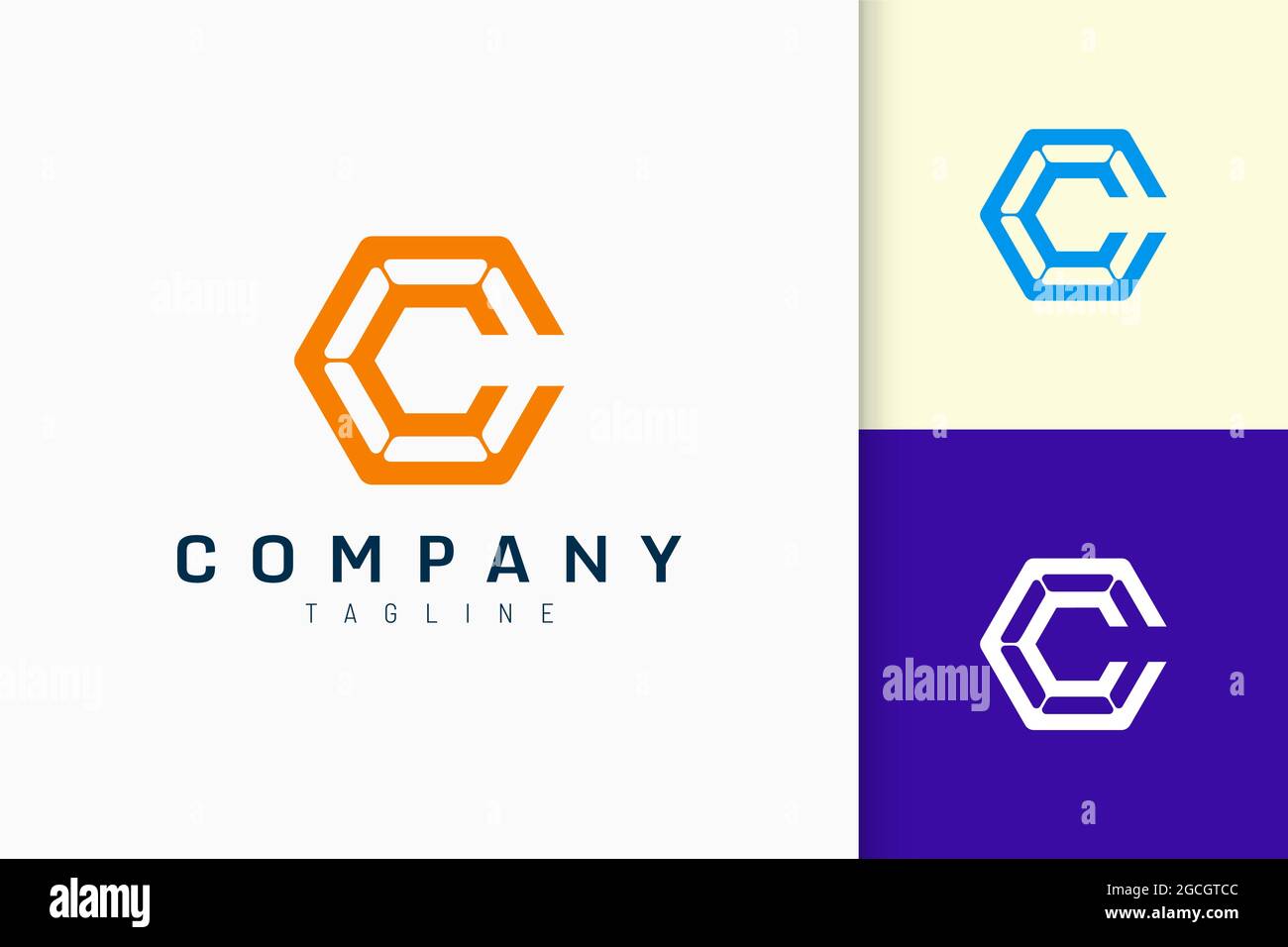 Hexagon modern logo represent technology or network in letter C shape ...