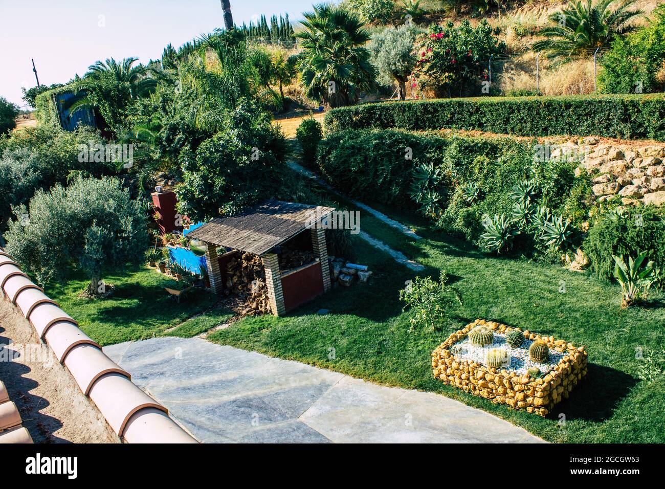 Carmona Spain August 03, 2021 Garden view of Anise Factory Los Hermanos ...