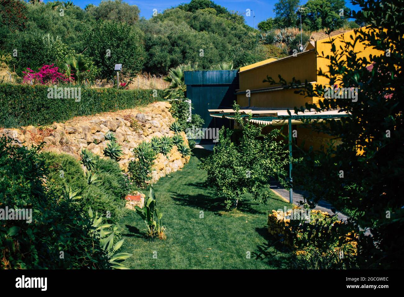 Carmona Spain August 03, 2021 Garden view of Anise Factory Los Hermanos ...