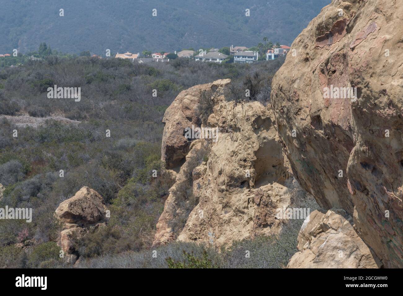 Scenic rock formation along the Temescal Ridge Trail in Los Angeles ...