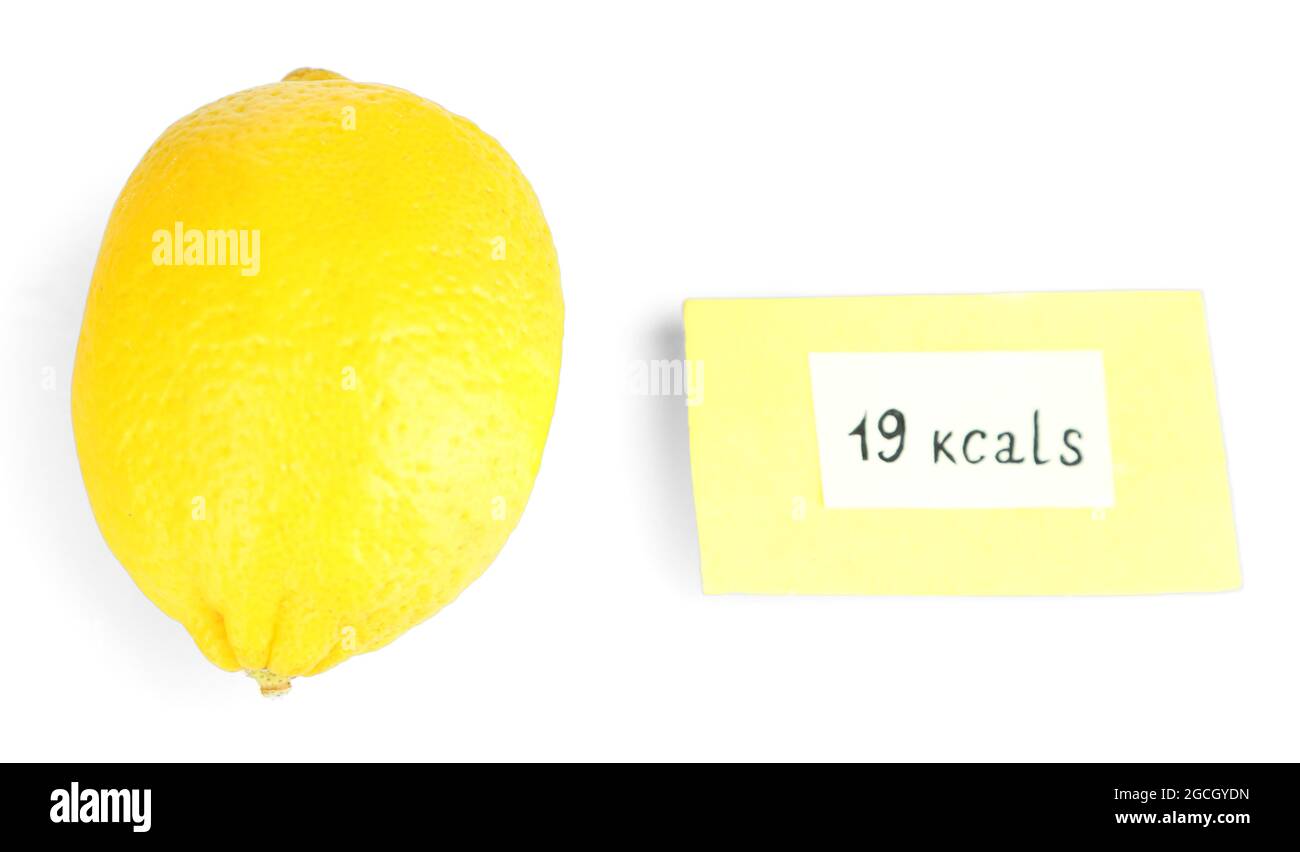 Calorie content of lemon isolated on white Stock Photo - Alamy