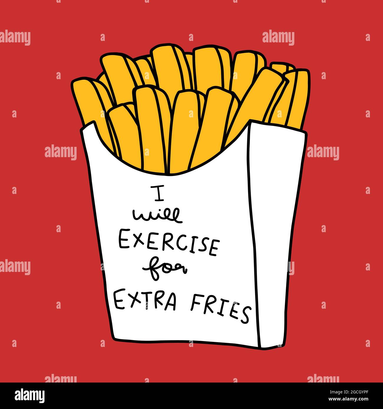 I will exercise for extra fries, French Fries cartoon vector ...