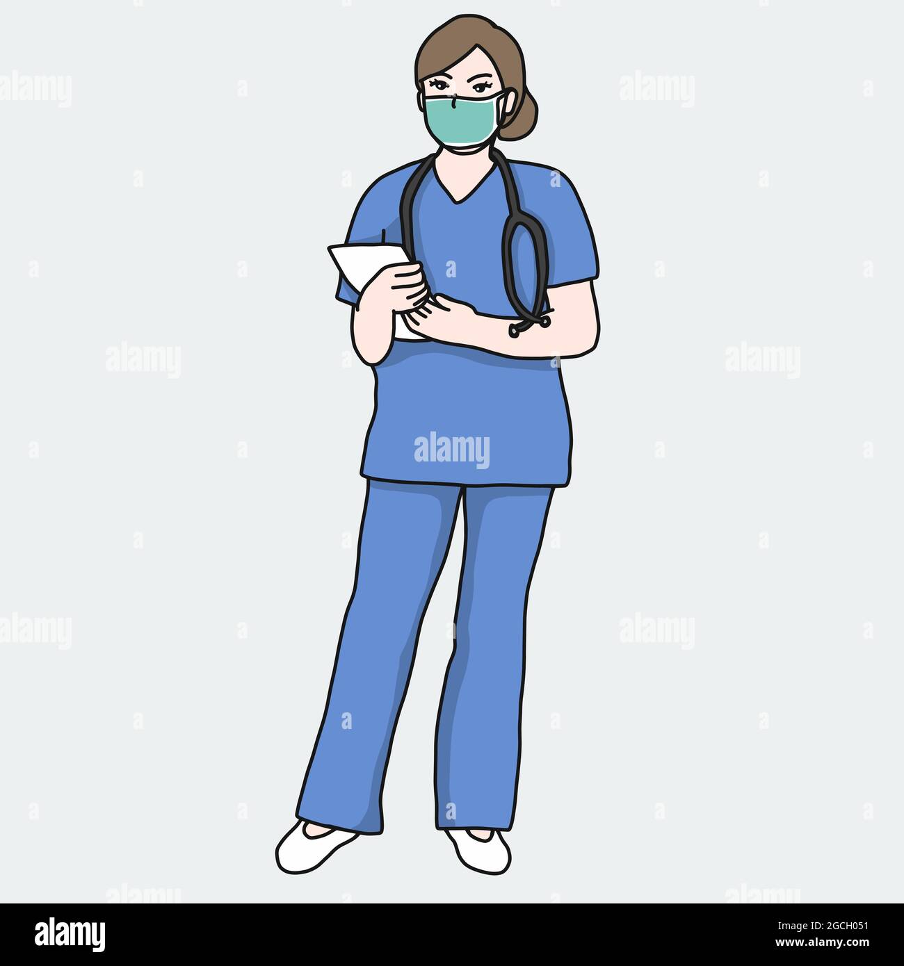Cartoon Nurse In Scrubs