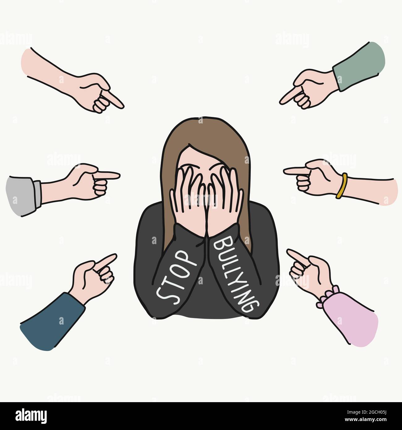 Bullying , hand point finger to crying girl vector illustration Stock ...