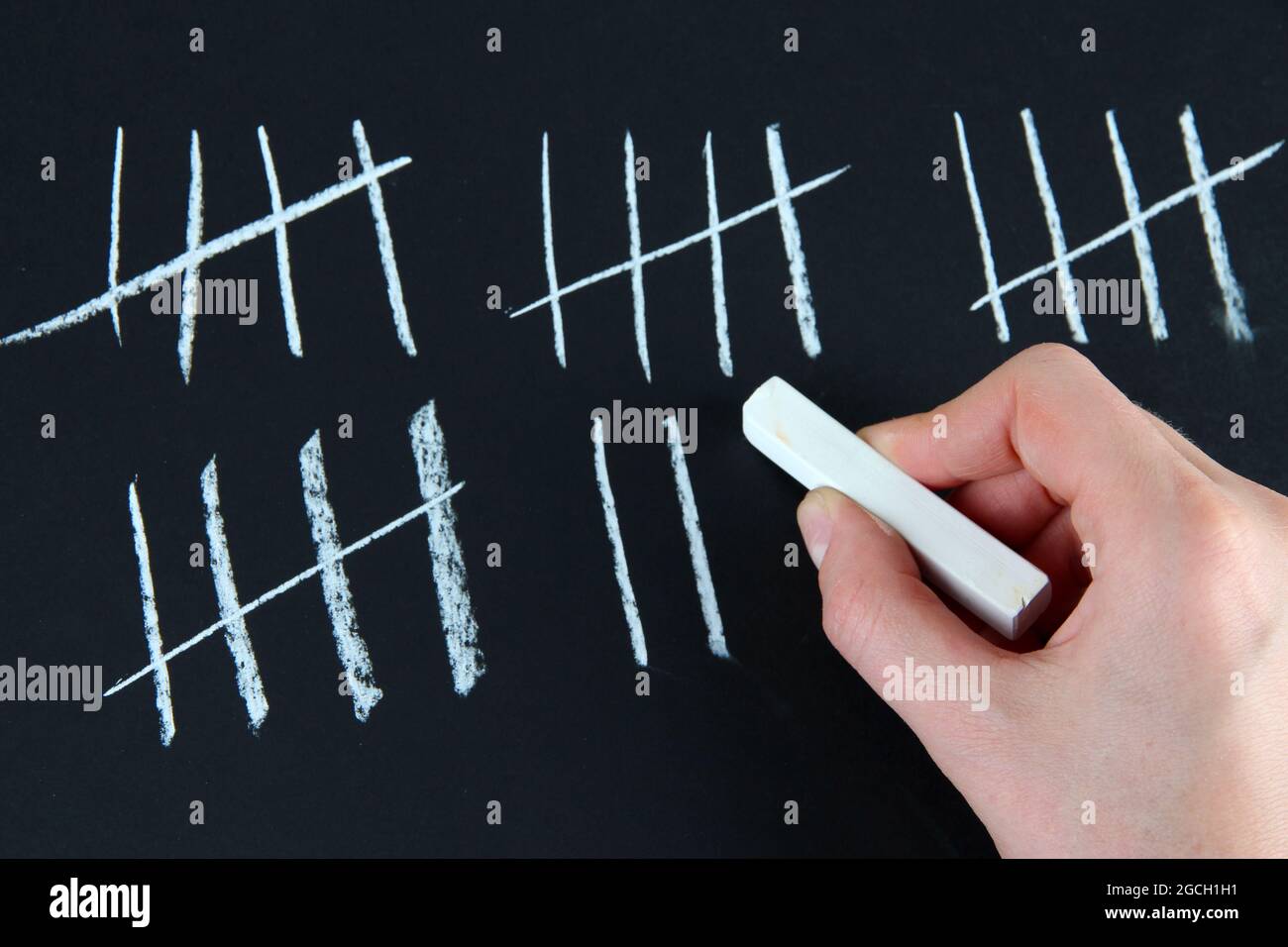 Counting days by drawing sticks on black background Stock Photo - Alamy