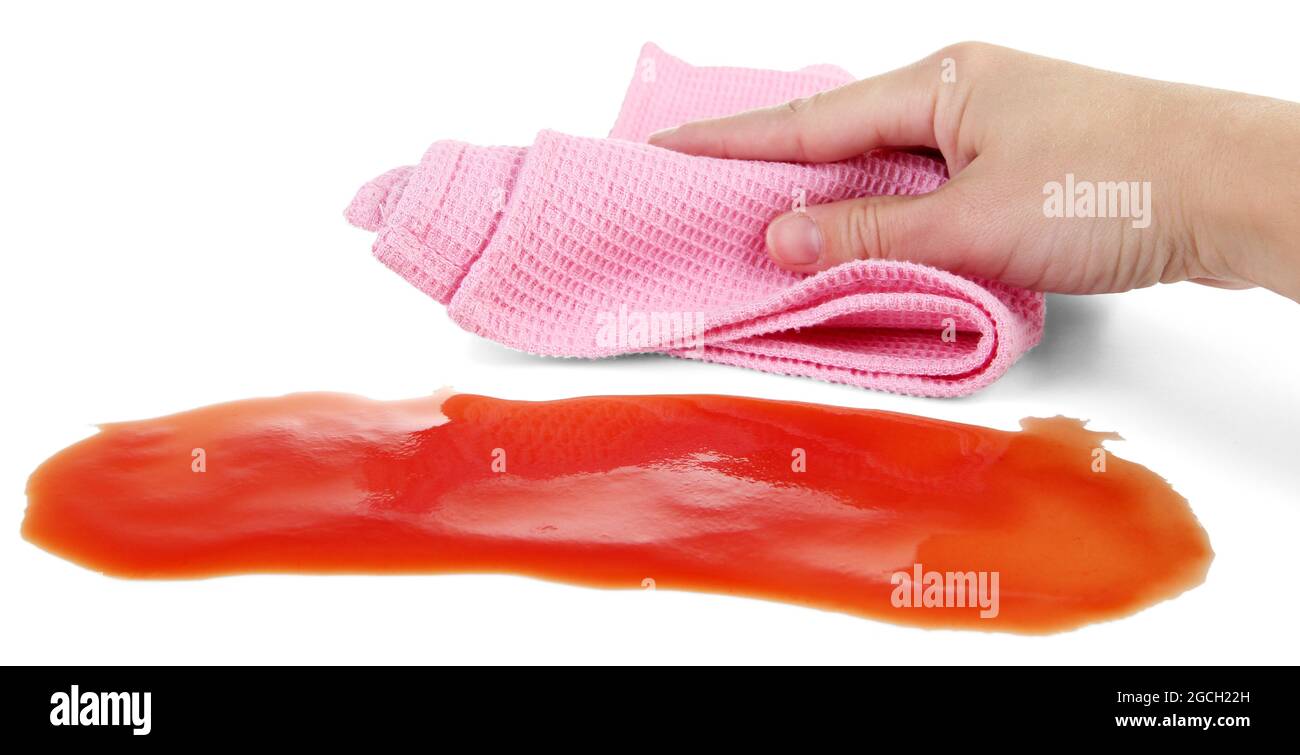 Hand wiping surface with pink rag isolated on white Stock Photo - Alamy