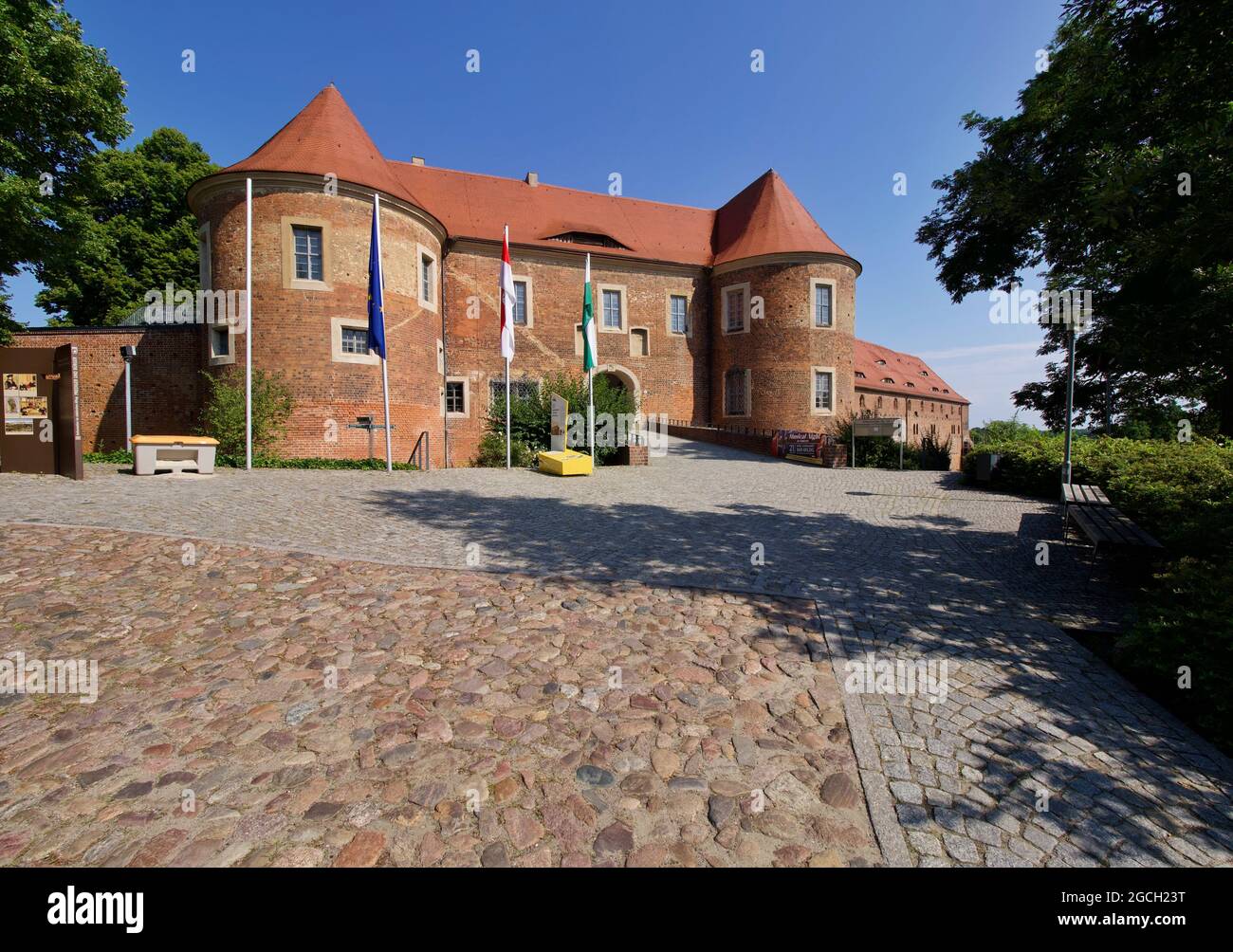 26 July 2021, Brandenburg, Bad Belzig: The cobbled stairway of ...