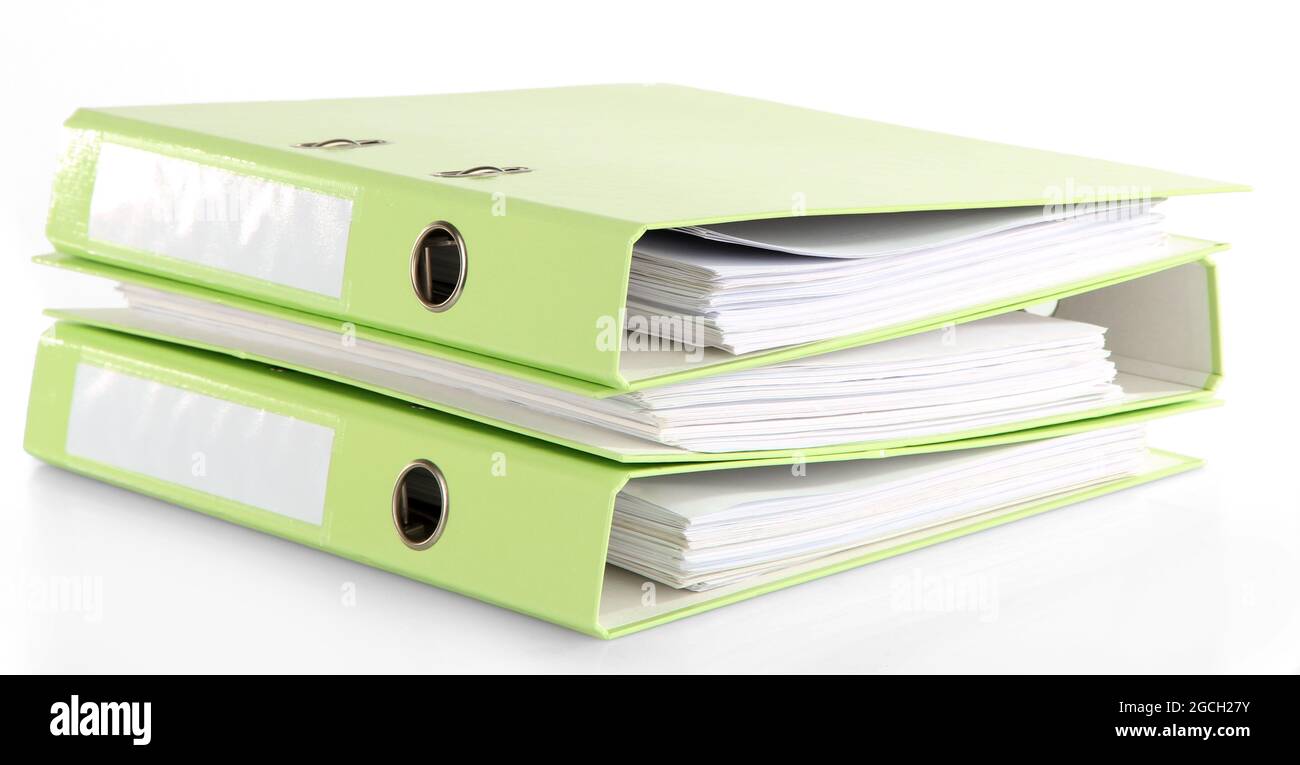 Green folders, isolated on white Stock Photo - Alamy