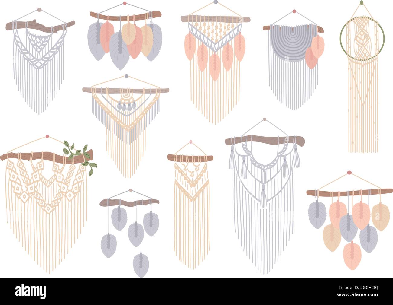 Set of macrame wall hangings. Boho style cord wall decor. Handmade ...
