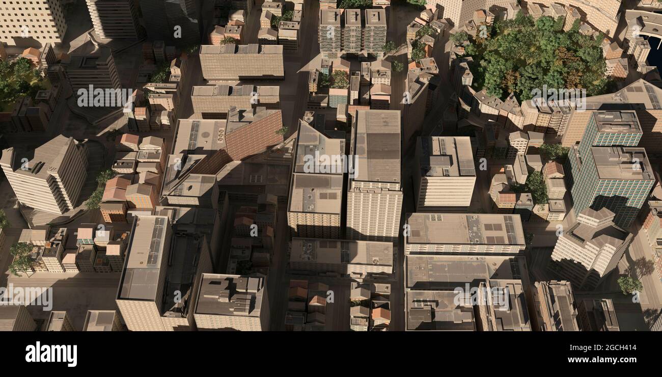 3D illustration bird's eye view of the cityscape Stock Photo - Alamy