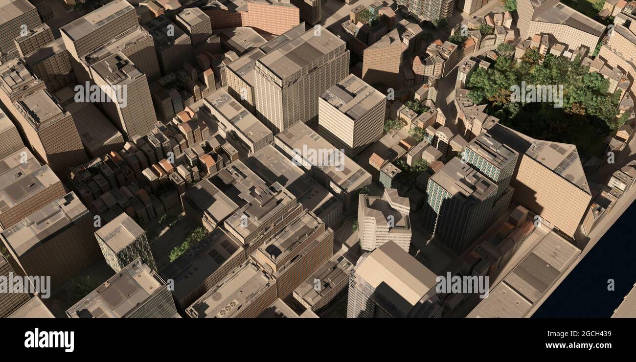 3D illustration bird's eye view of the cityscape Stock Photo - Alamy