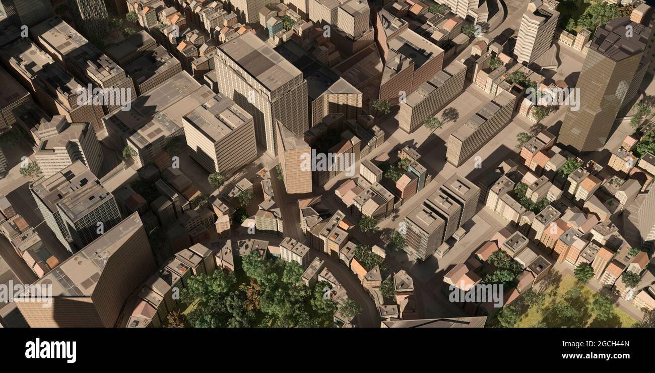 3D illustration bird's eye view of the cityscape Stock Photo - Alamy