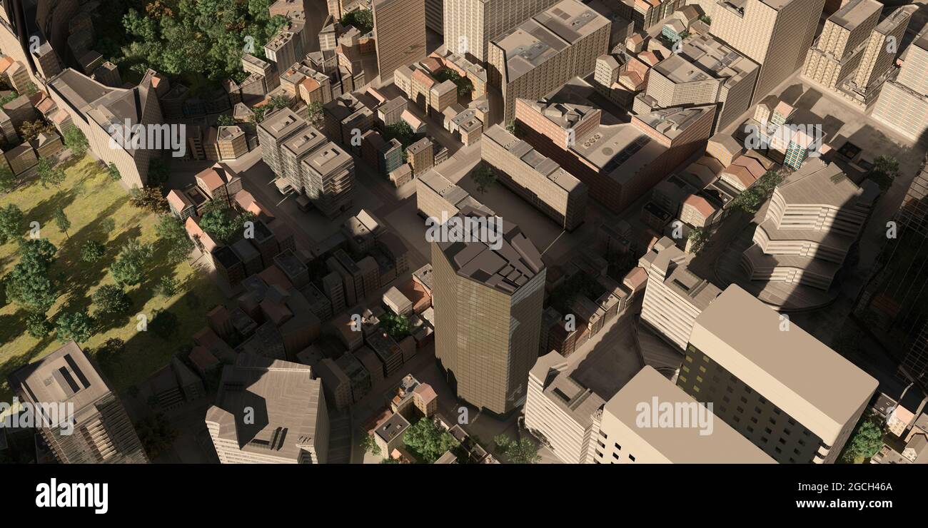 3D illustration bird's eye view of the cityscape Stock Photo - Alamy
