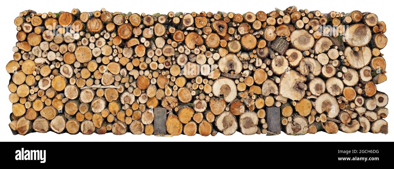 Wall from logs of firewood isolated on white Stock Photo - Alamy